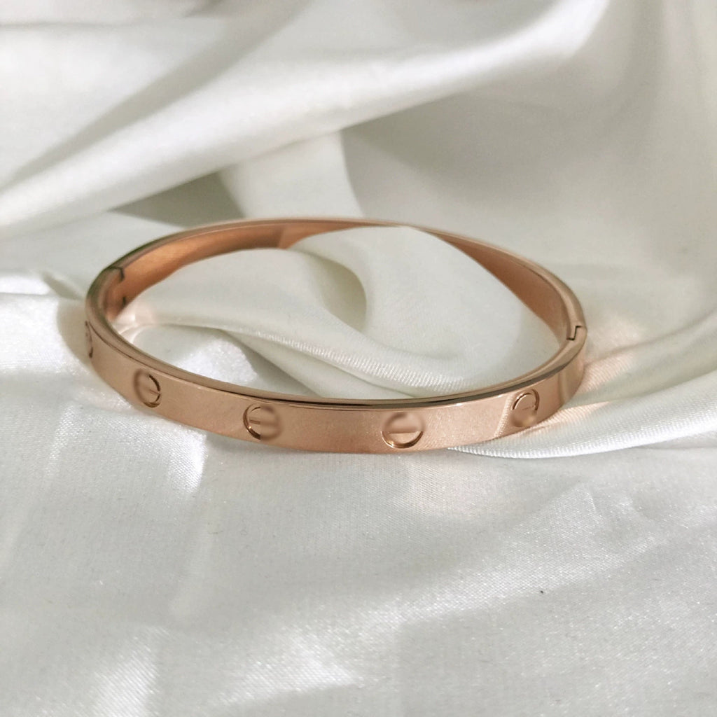 Just Lil Things Classic Rose-Gold Screw Motif Bangle JLTB0874