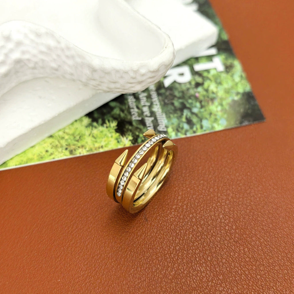 Gold Spiked Crystal Triple Ring JLTR0697