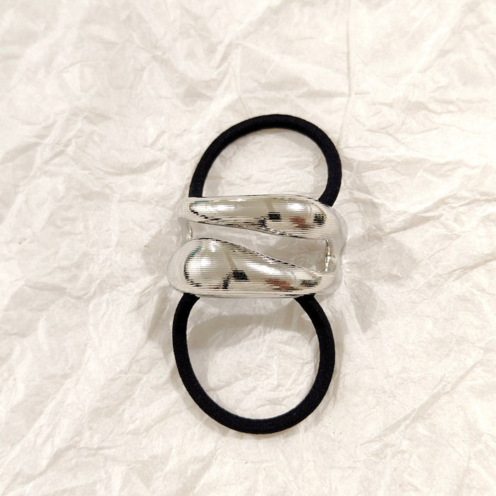 Silver Wave Hair Tie – Sculpted Metallic Elastic Band JLTS0517