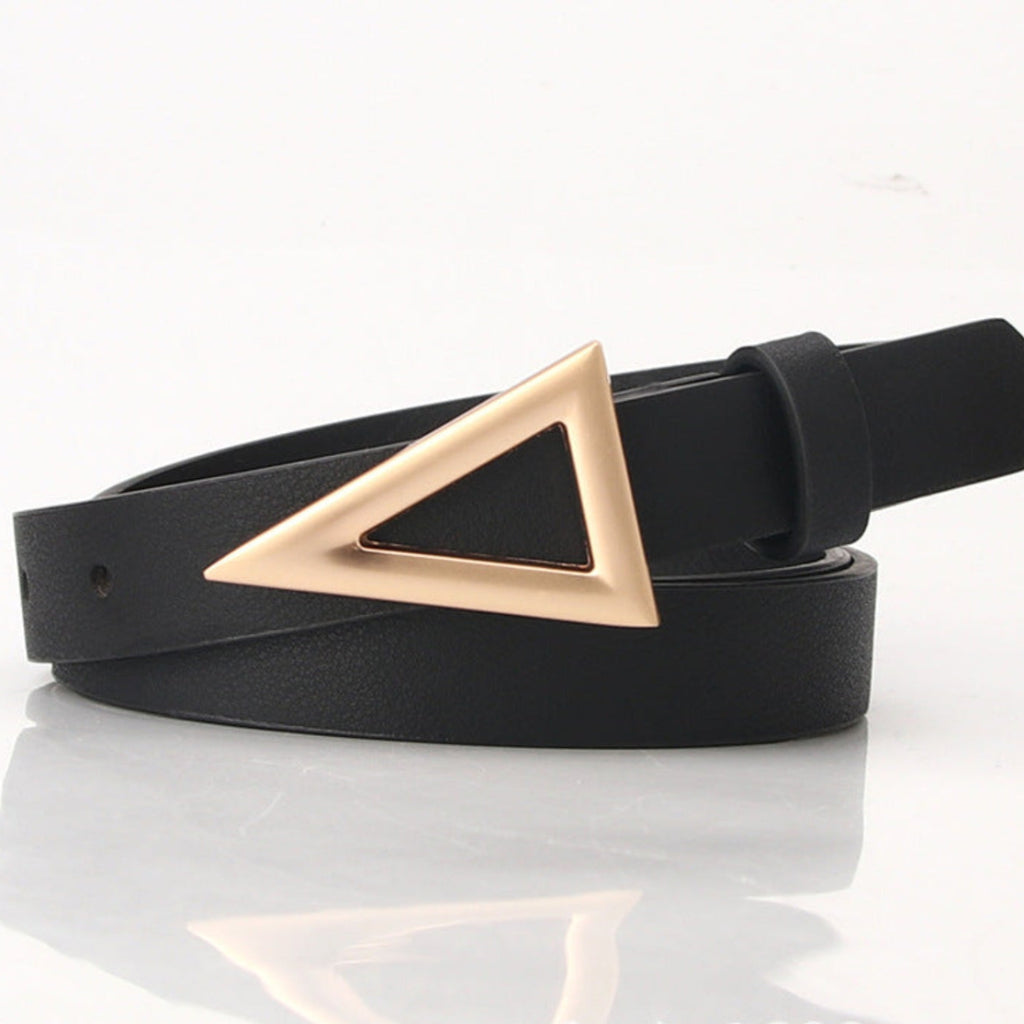 Black Belt with Gold Triangle Buckle Fashion Versatile Dress Belt