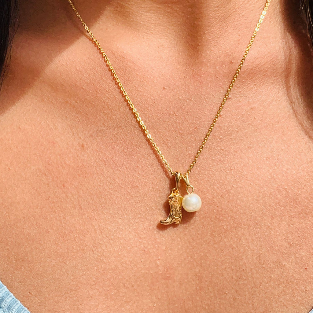 Just Lil Things Artificial- Golden Boot & Pearl Charm- Necklace jltn10
