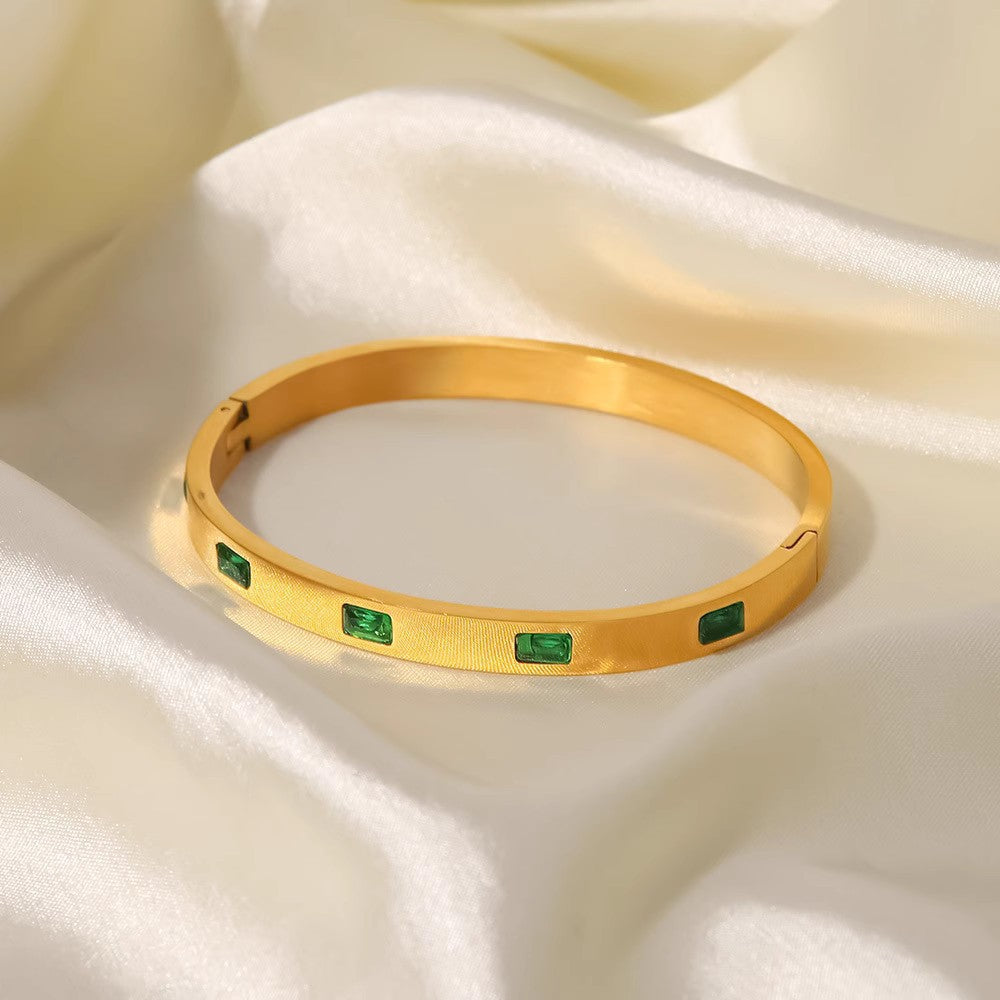 Just Lil Things Artificial Modern Golden Bracelet with Green Stone Hig