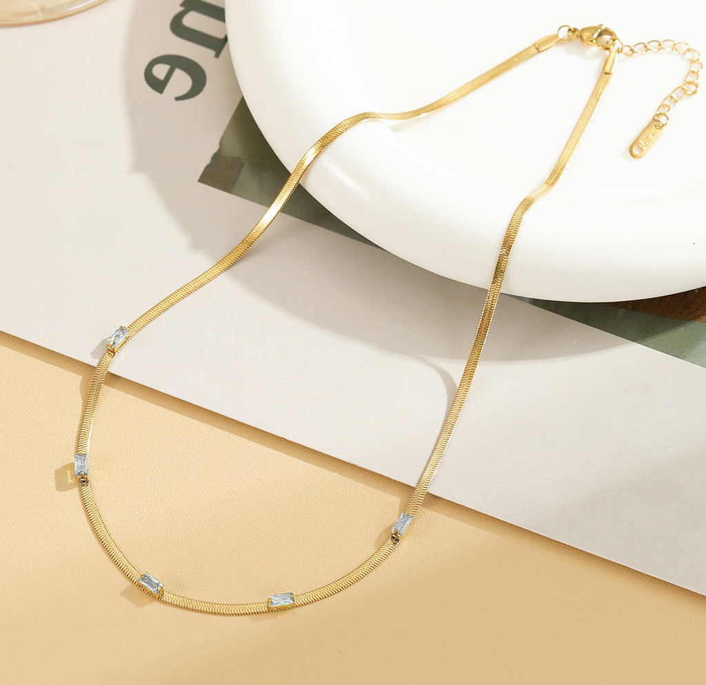 Just Lil Things - Herringbone Necklace with Crystal Accents – Modern E